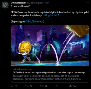 SEBA propose un token adossé à de l'or physique